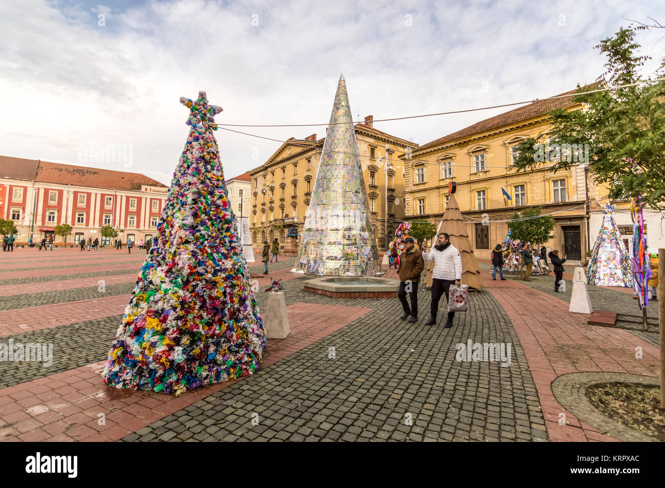 winter scenery city square with Christmas tree and decorations made ...