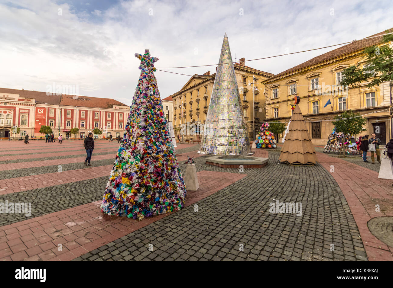 winter scenery city square with Christmas tree and decorations made ...