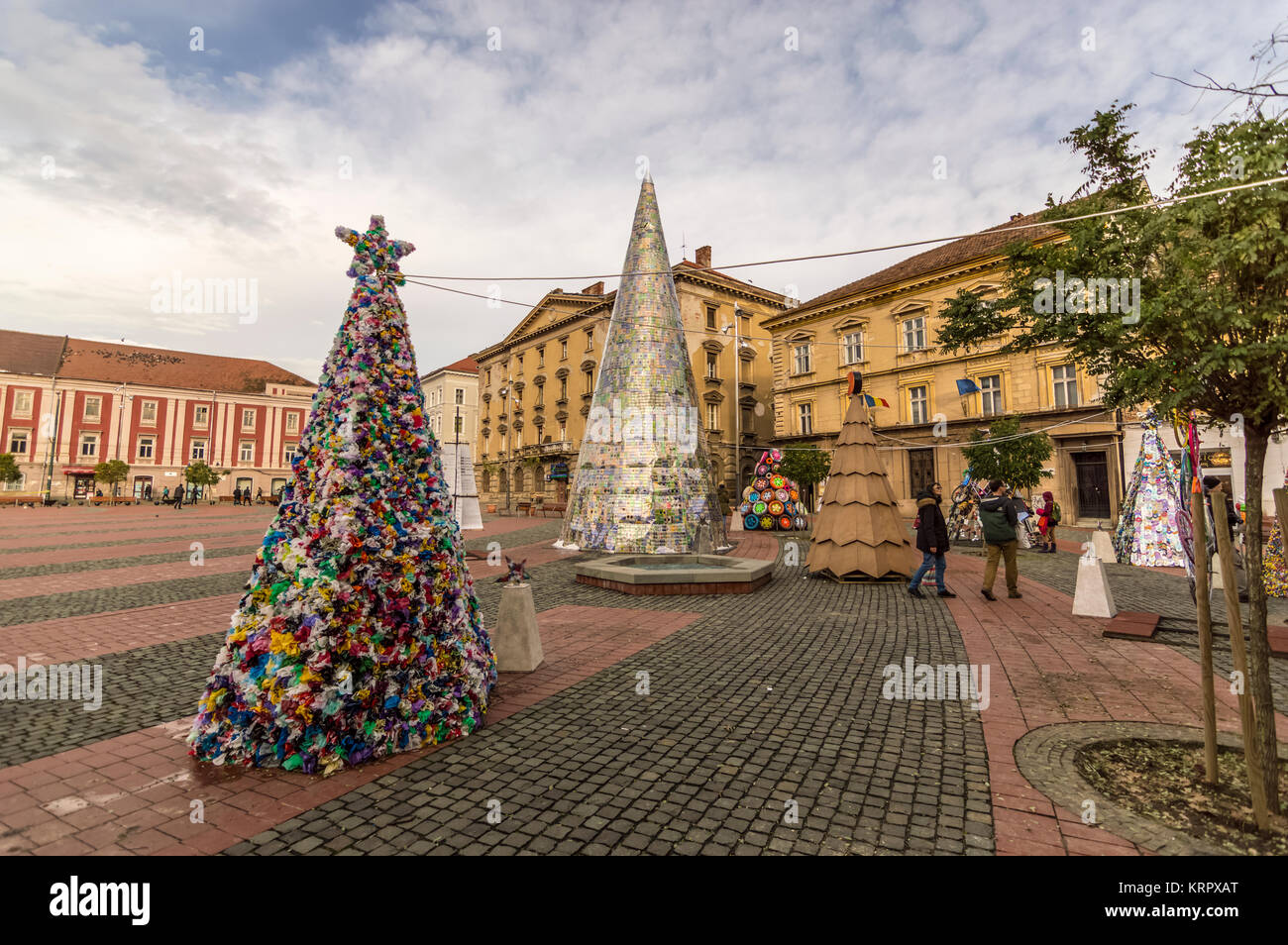 winter scenery city square with Christmas tree and decorations made ...