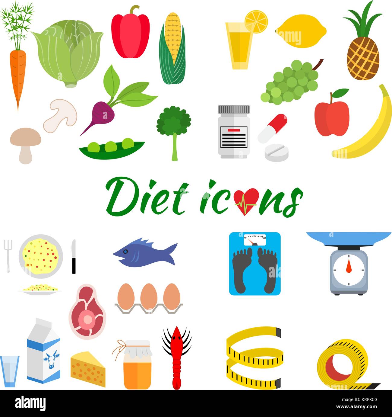 Healthy lifestyle, a healthy diet and daily routine. Vector flat ...