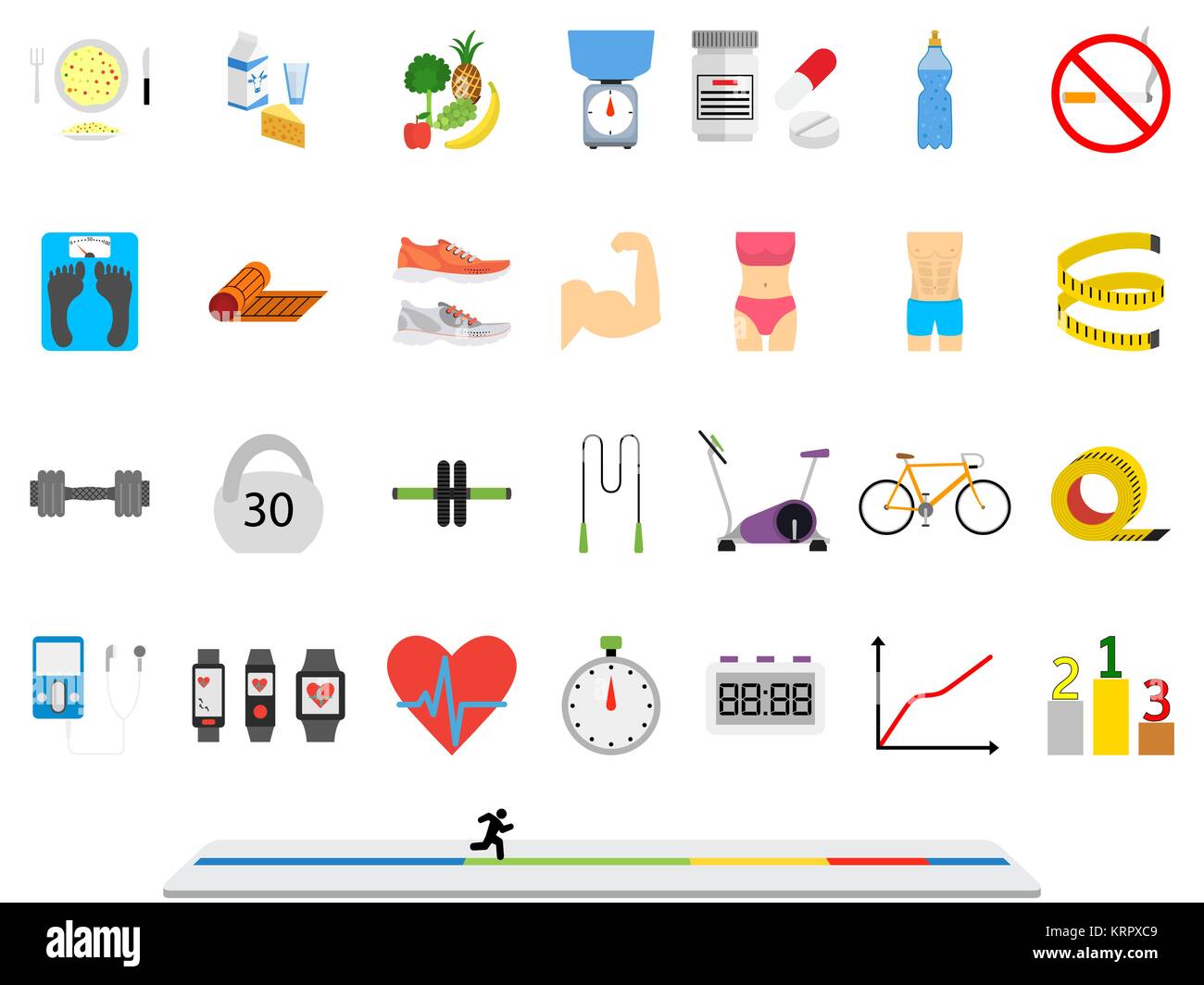 Fitness sport and health colorful flat design icons set. Illustration ...
