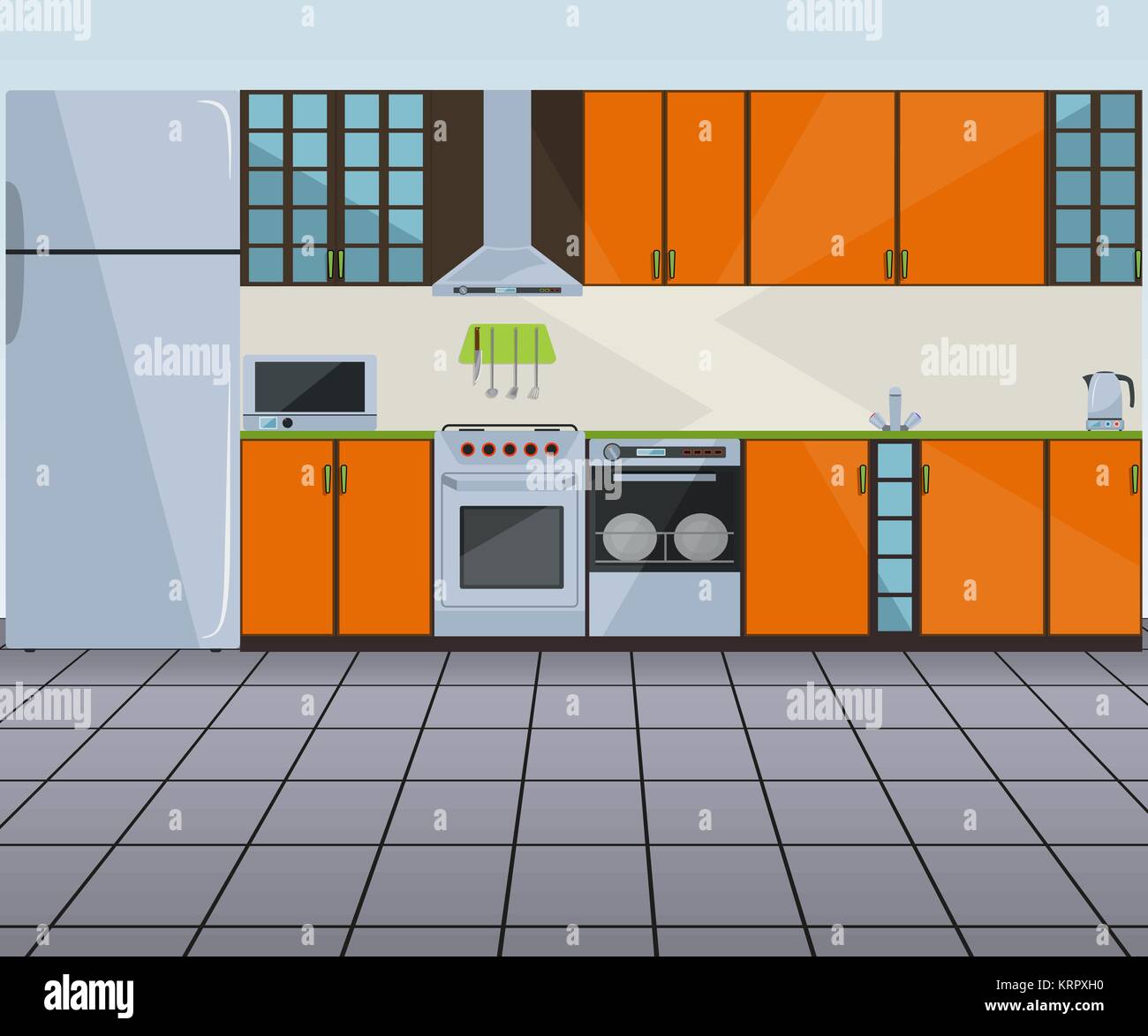 Modern orange kitchen interior - vector illustration Stock Vector Image ...