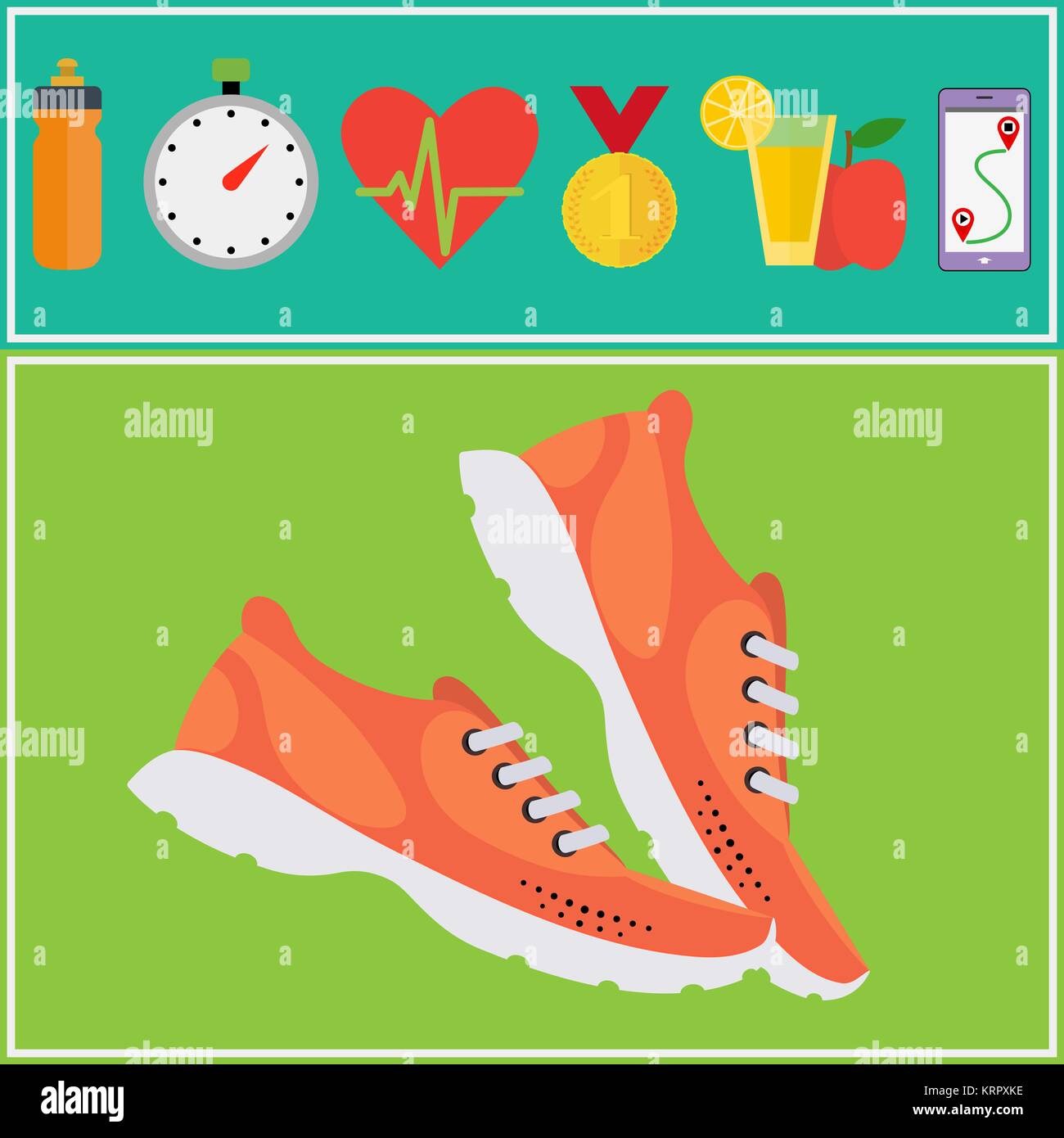 Jogging and running concept flat icons. Isolated vector illustration ...