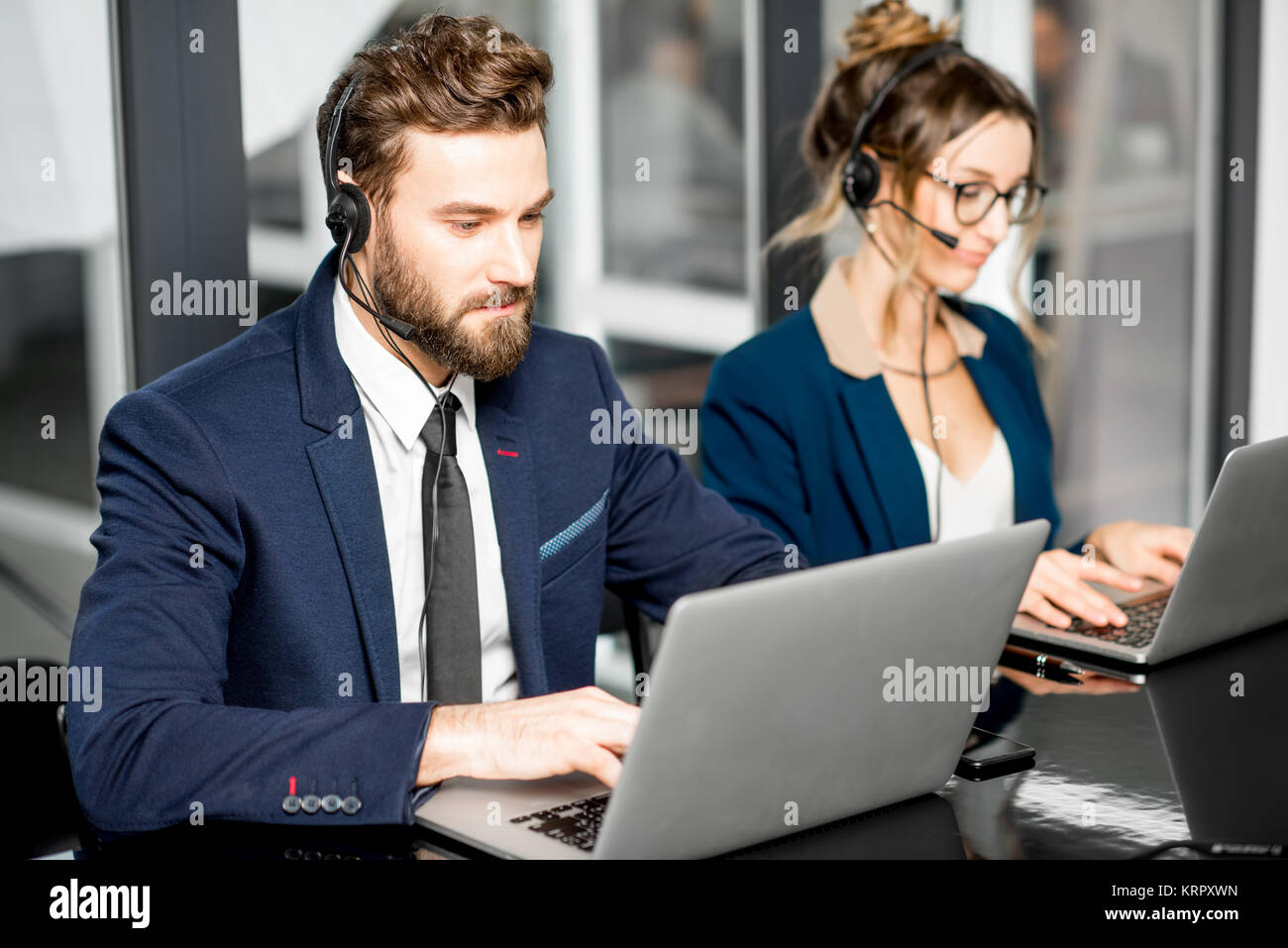 Business conference with headset Stock Photo - Alamy