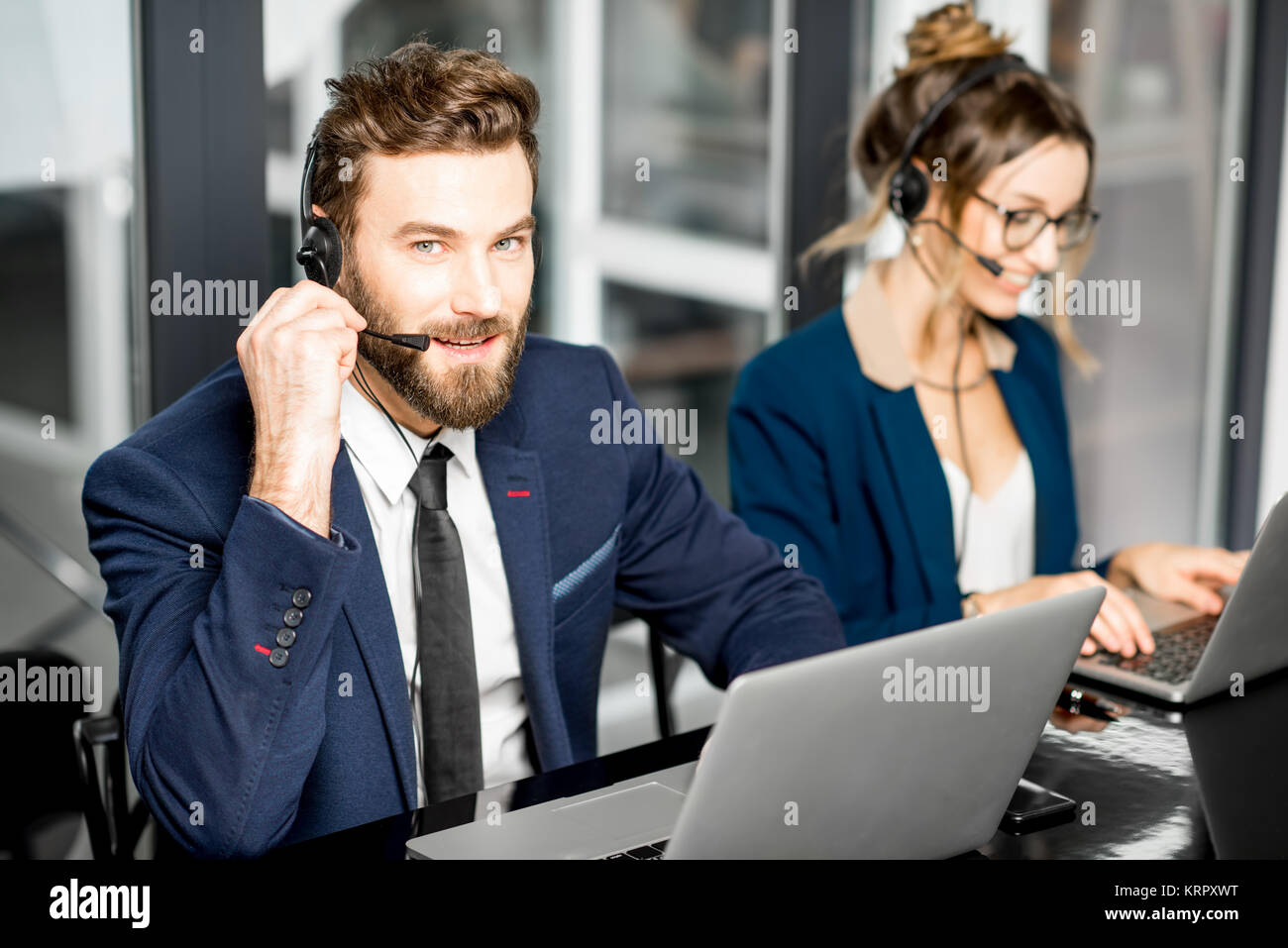 Business conference with headset Stock Photo - Alamy