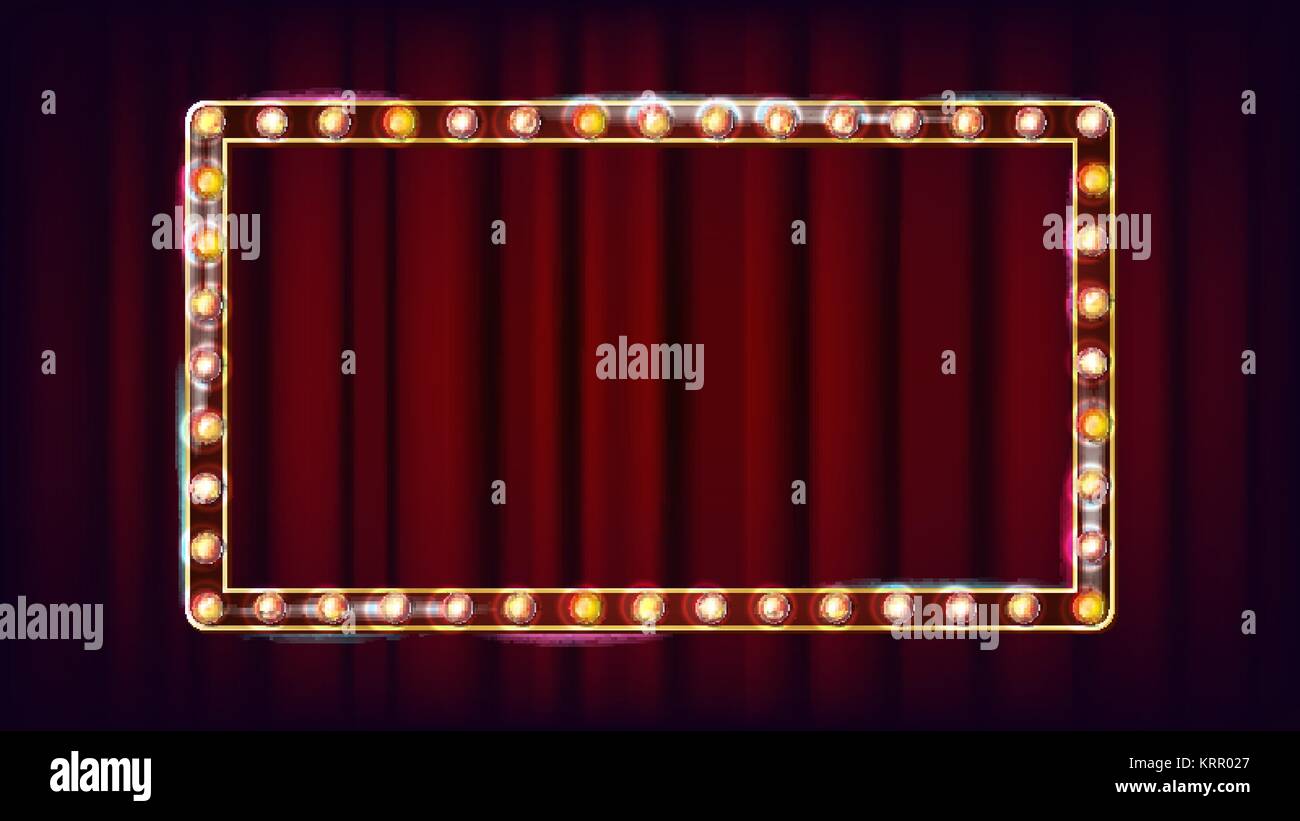 Retro Billboard Vector. Shining Light Sign Board. Realistic Shine Lamp ...