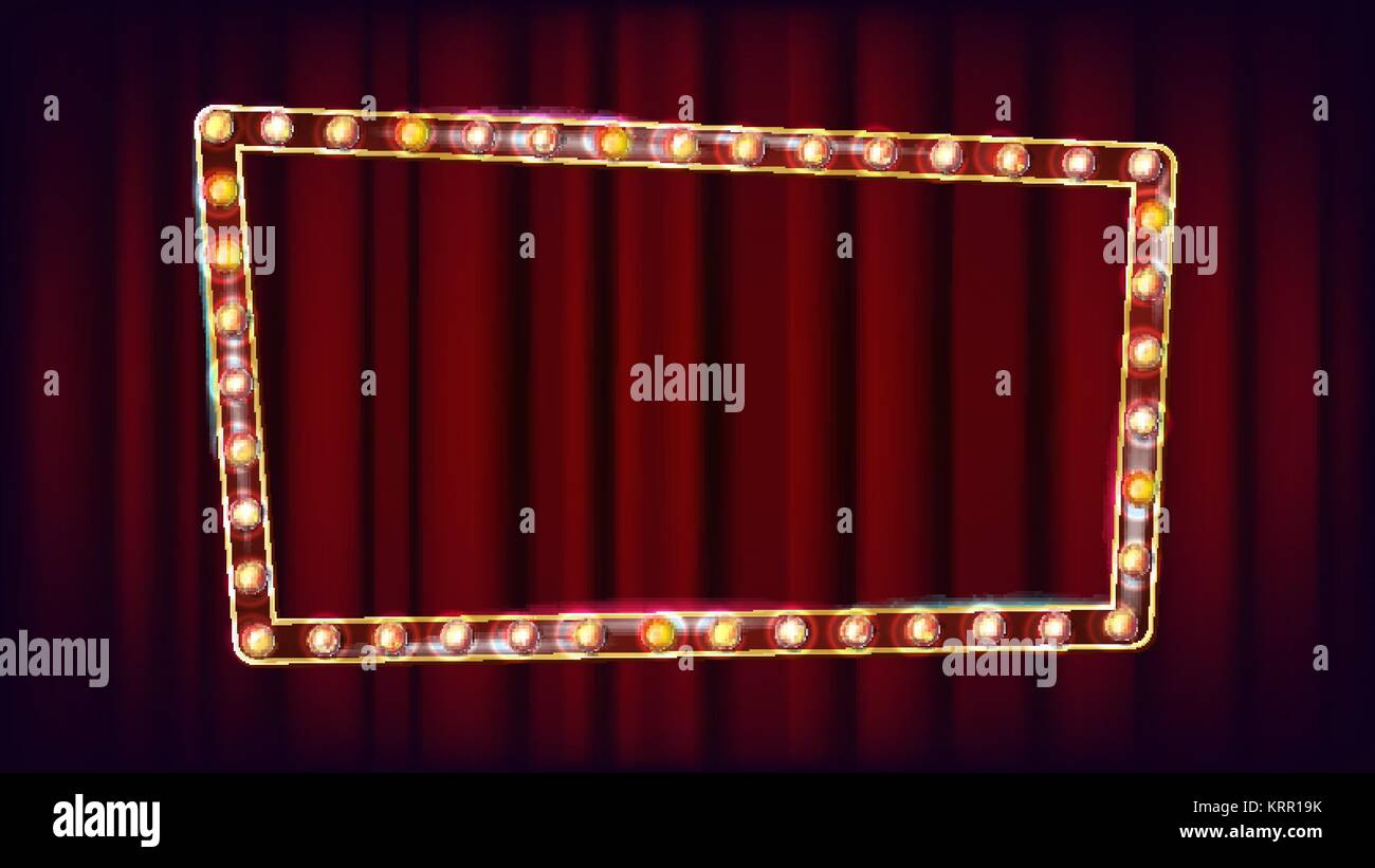 Retro Billboard Vector. Shining Light Sign Board. Vintage Golden ...