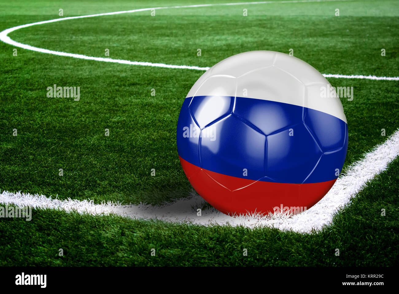 High quality render of soccer ball ready to shoot at at soccer field on ...