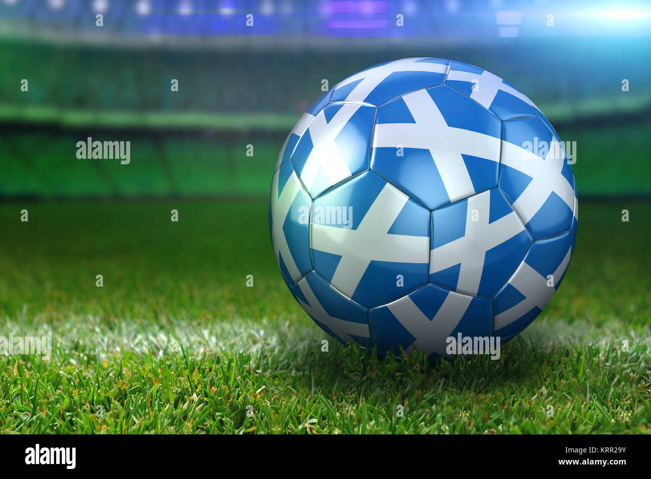 High quality render of 3D football ball at a stadium on green grasses ...