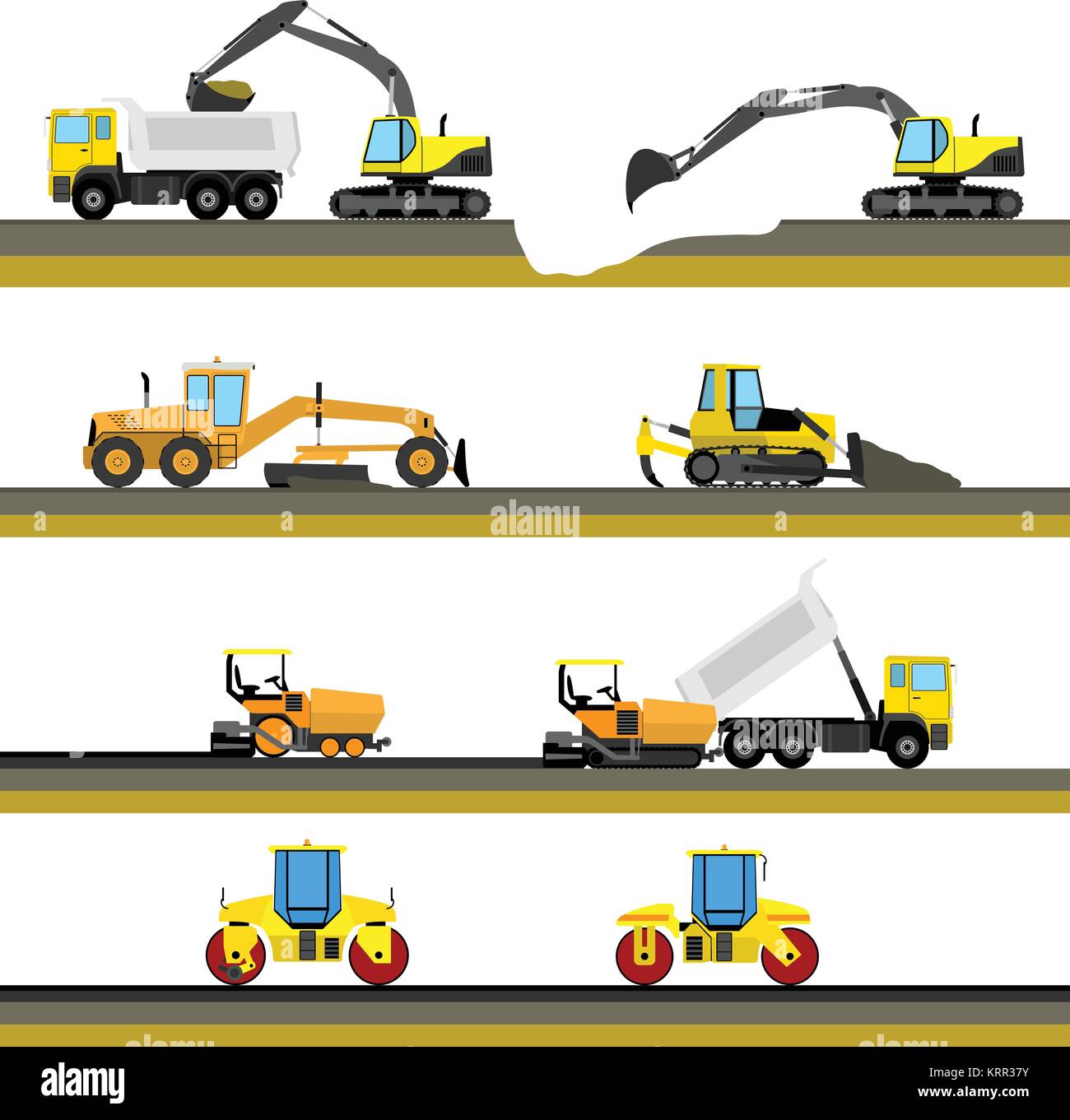 Set of seamless horizontal road construction background with ...