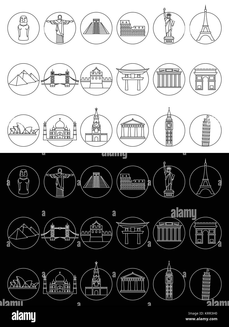 Popular travel landmarks icons - vector set of thin line monuments ...
