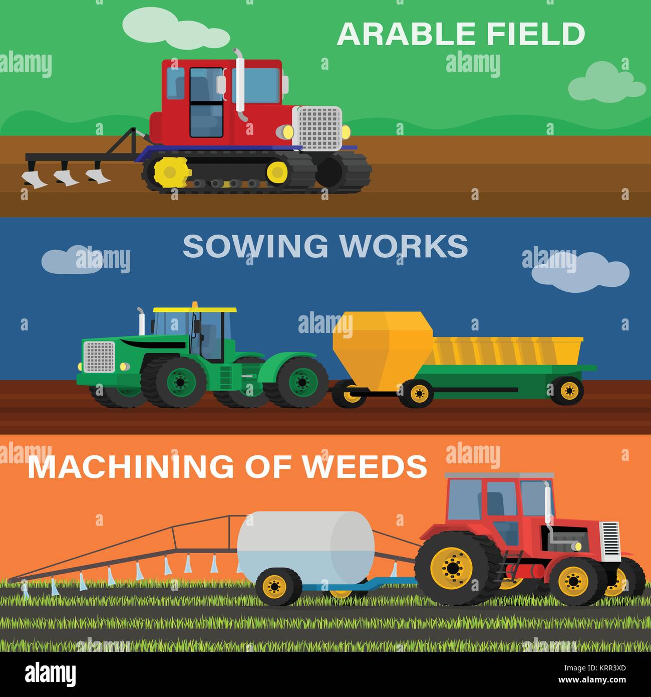 Farming horizontal banner vector set of agricultural vehicles and farm ...