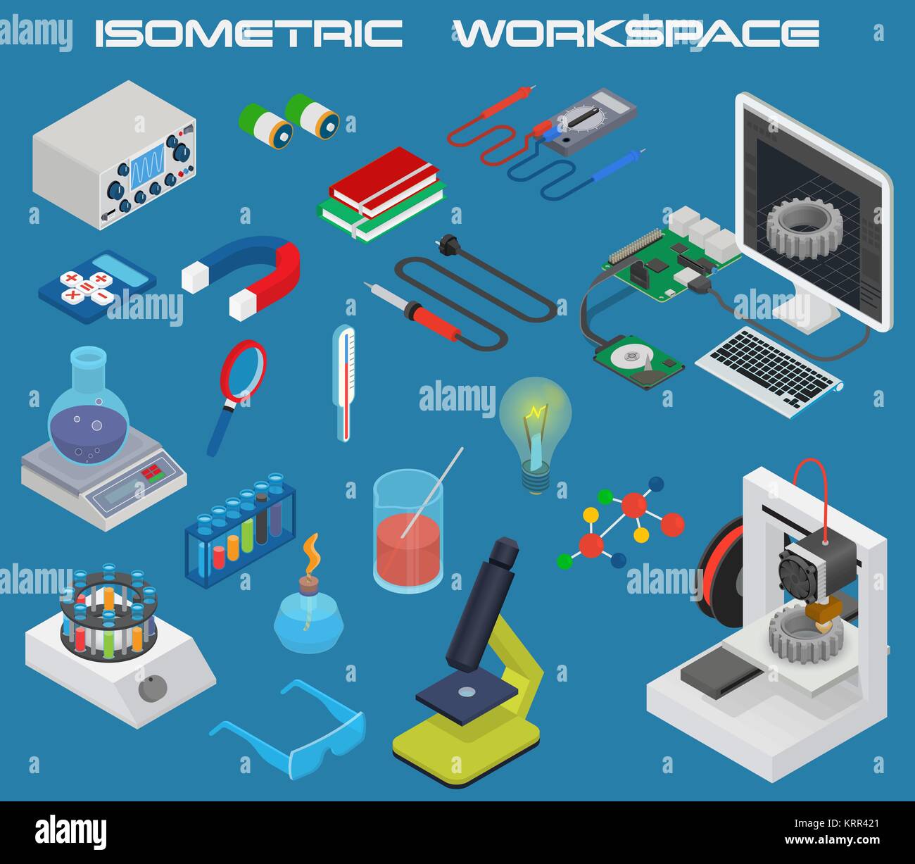 Isometric science concept with 3D design, electronics and chemistry ...