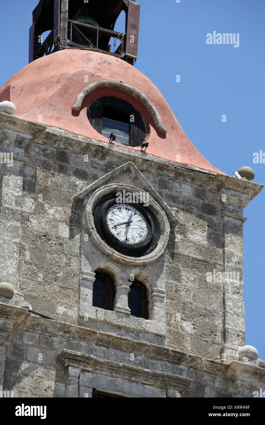 Old clock tower in Rhodes town , Greece Stock Photo - Alamy