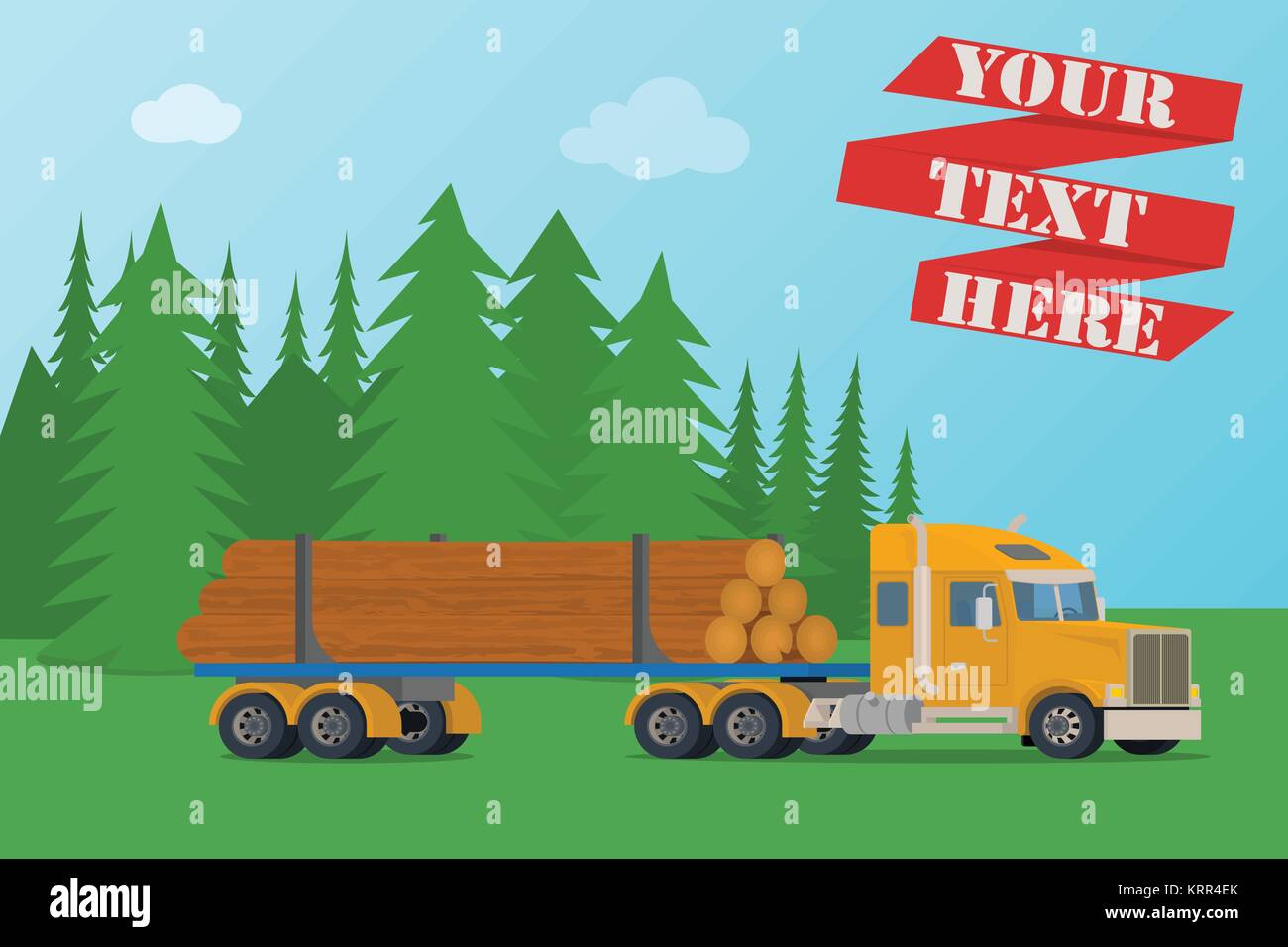 Vector big timber wood truck loaded with logs. Illustration on the ...