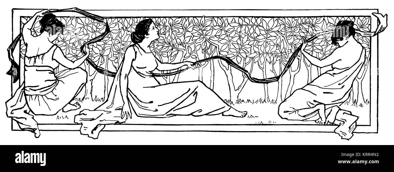 classical figures in woodland Pen and ink ornamental chapter heading ...