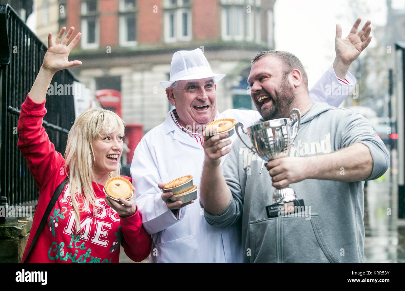 Pie Master Tony Callaghan (centre) with World Pie Eating Champion ...
