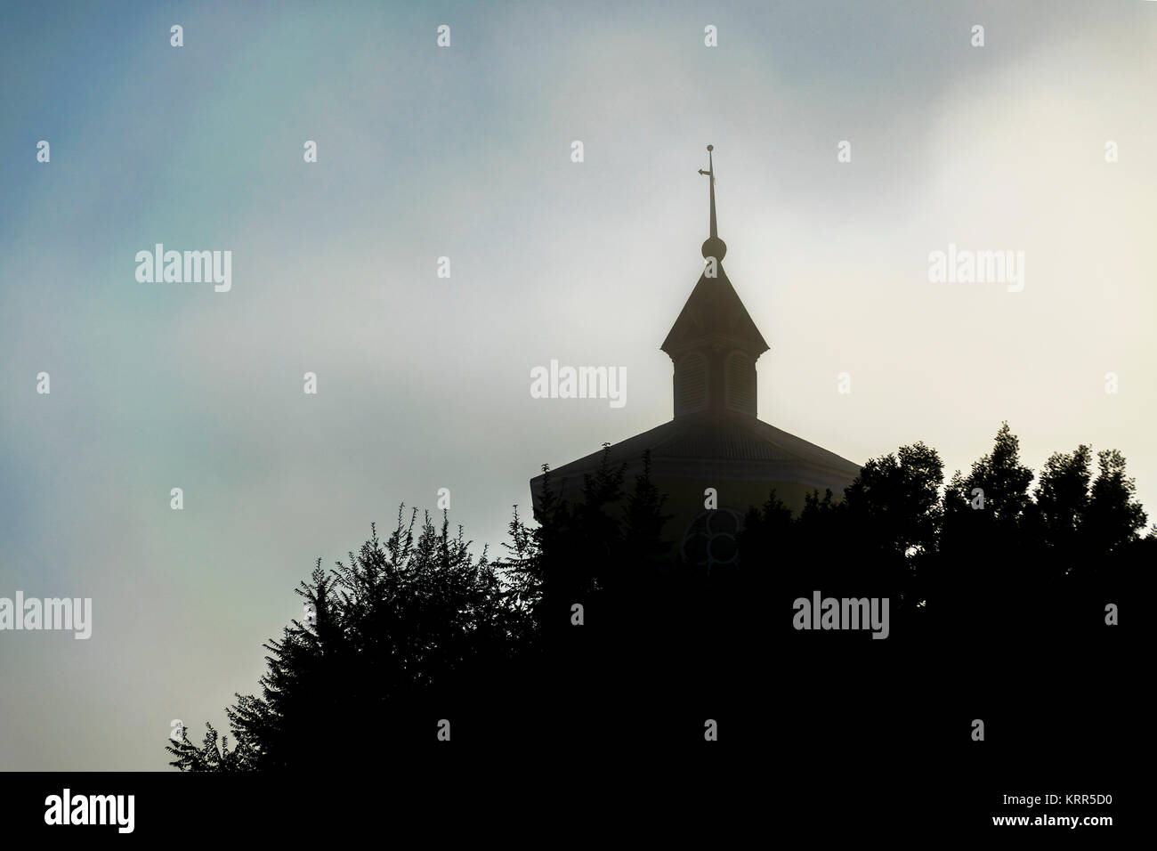 Exterior detail facade of famous wooden catholic church at Castro city ...