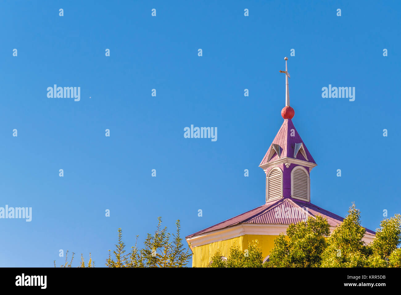 Exterior detail facade of famous wooden catholic church at Castro city ...
