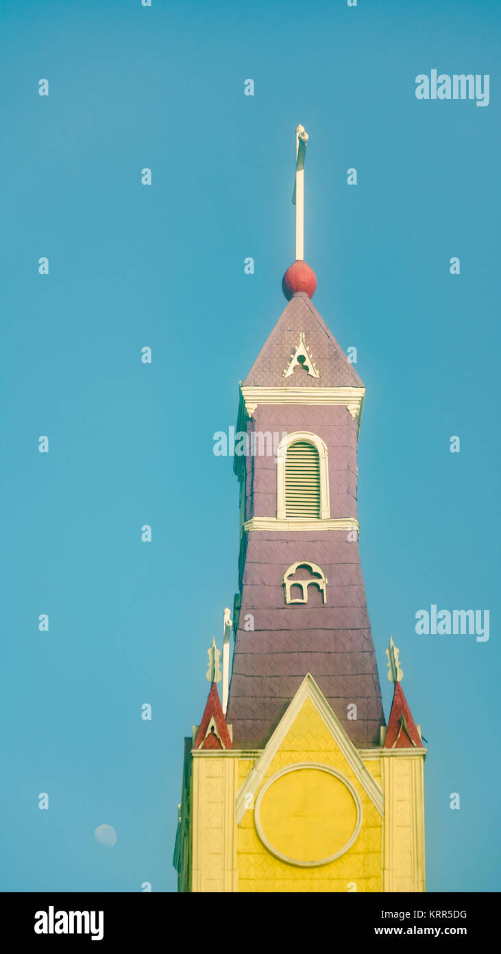 Exterior detail facade of famous wooden catholic church at Castro city ...