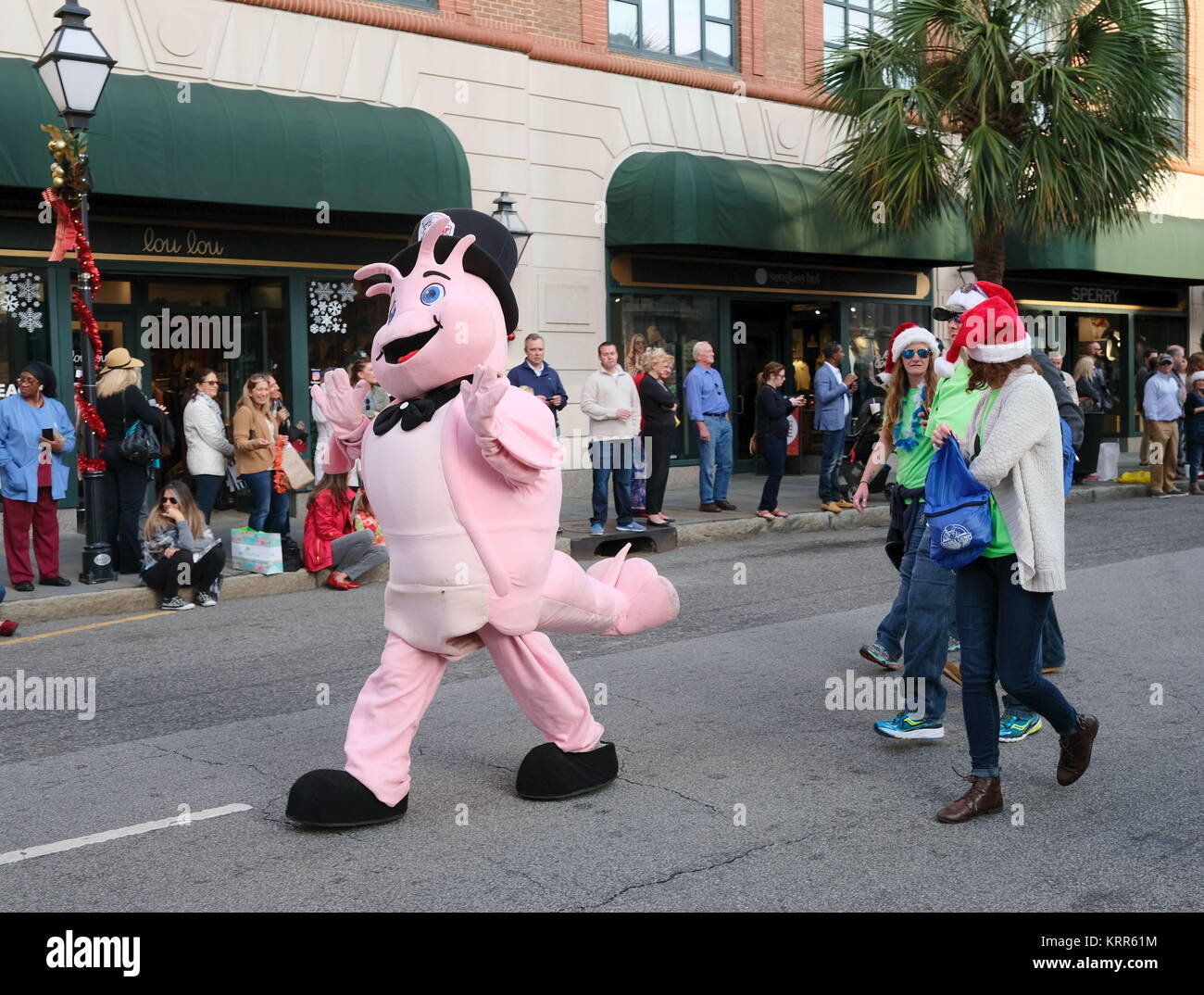 Pink Comic Character at Christmas Parade Stock Photo - Alamy