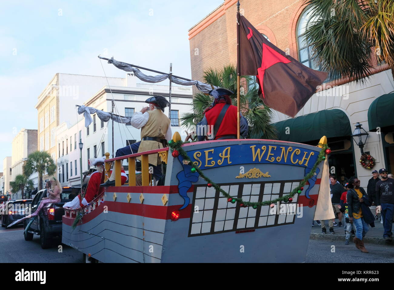Christmas Parade Float of Ship and Captain Stock Photo - Alamy
