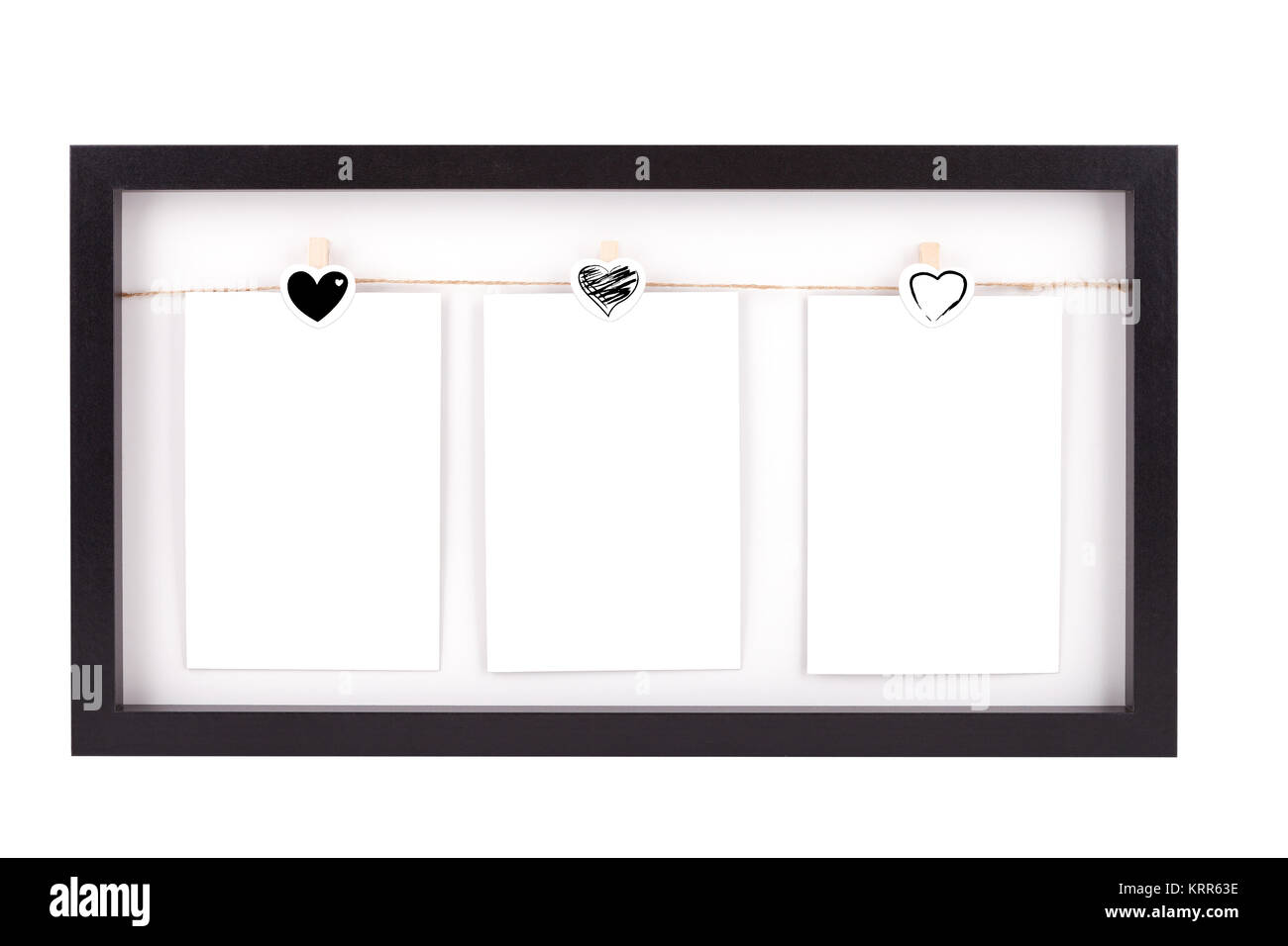 Wooden picture frame with three photos, isolated on white with clipping ...