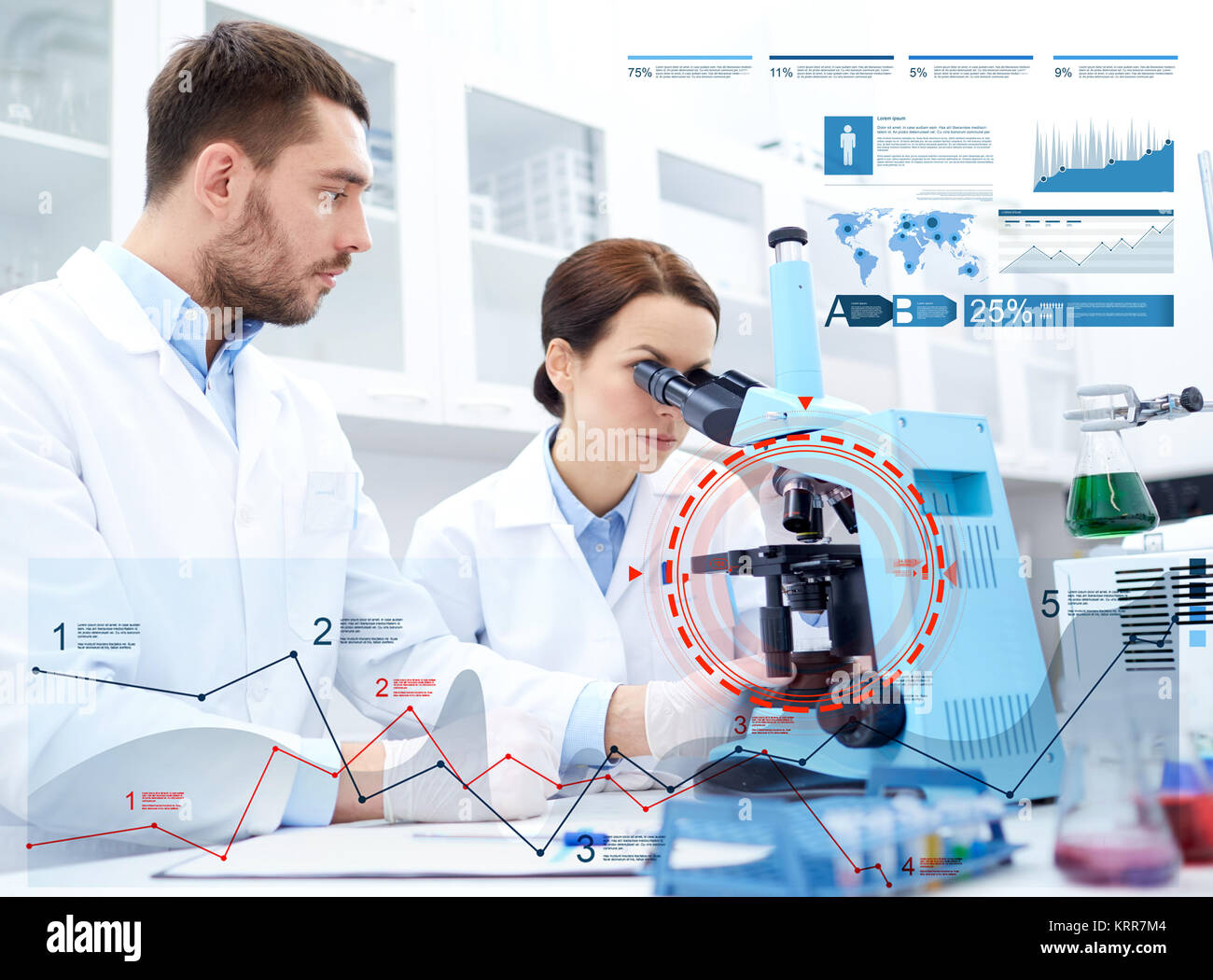 scientists with microscope making research in lab Stock Photo - Alamy