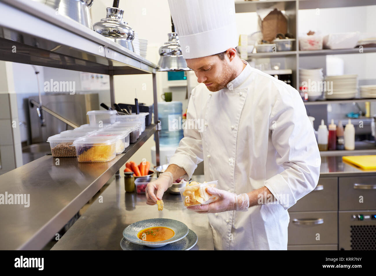 happy male chef cooking food at restaurant kitchen Stock Photo - Alamy