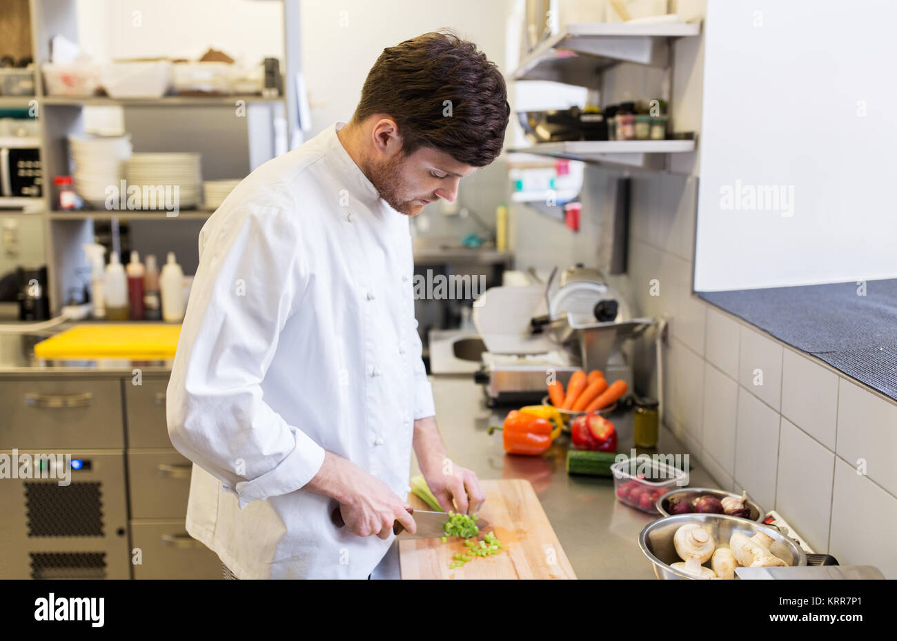 happy male chef cooking food at restaurant kitchen Stock Photo - Alamy