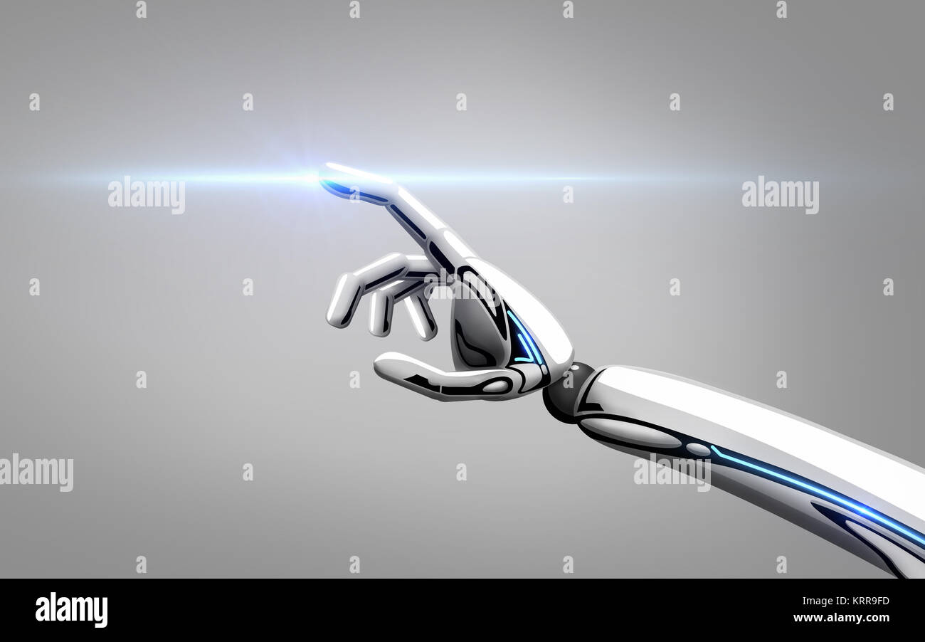 robot hand over gray background Stock Photo - Alamy