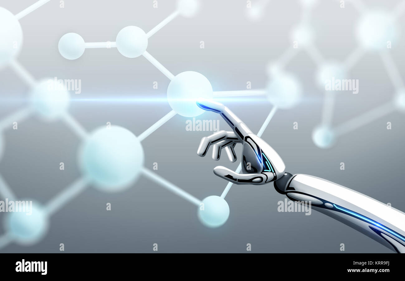robot hand touching molecule formula Stock Photo - Alamy
