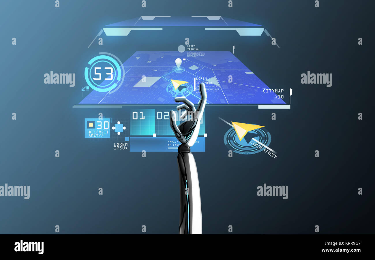 robot hand with virtual gps navigator Stock Photo - Alamy