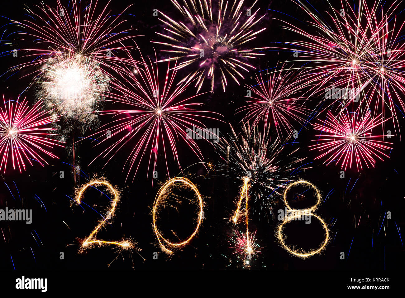 2018 made with sparklers on black background Stock Photo - Alamy