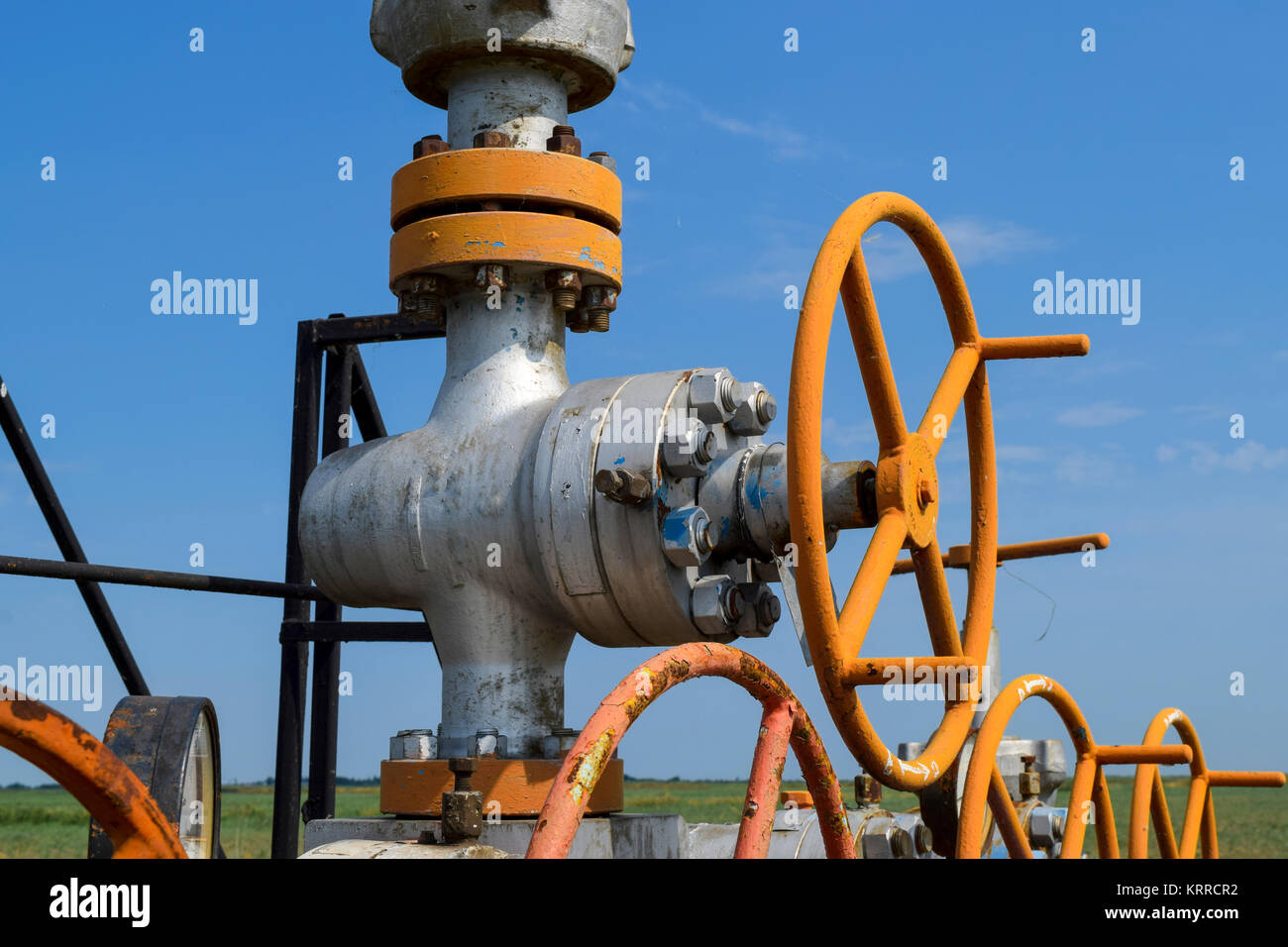 Oil well wellhead equipment. Hand valve with handwheel for opening and ...