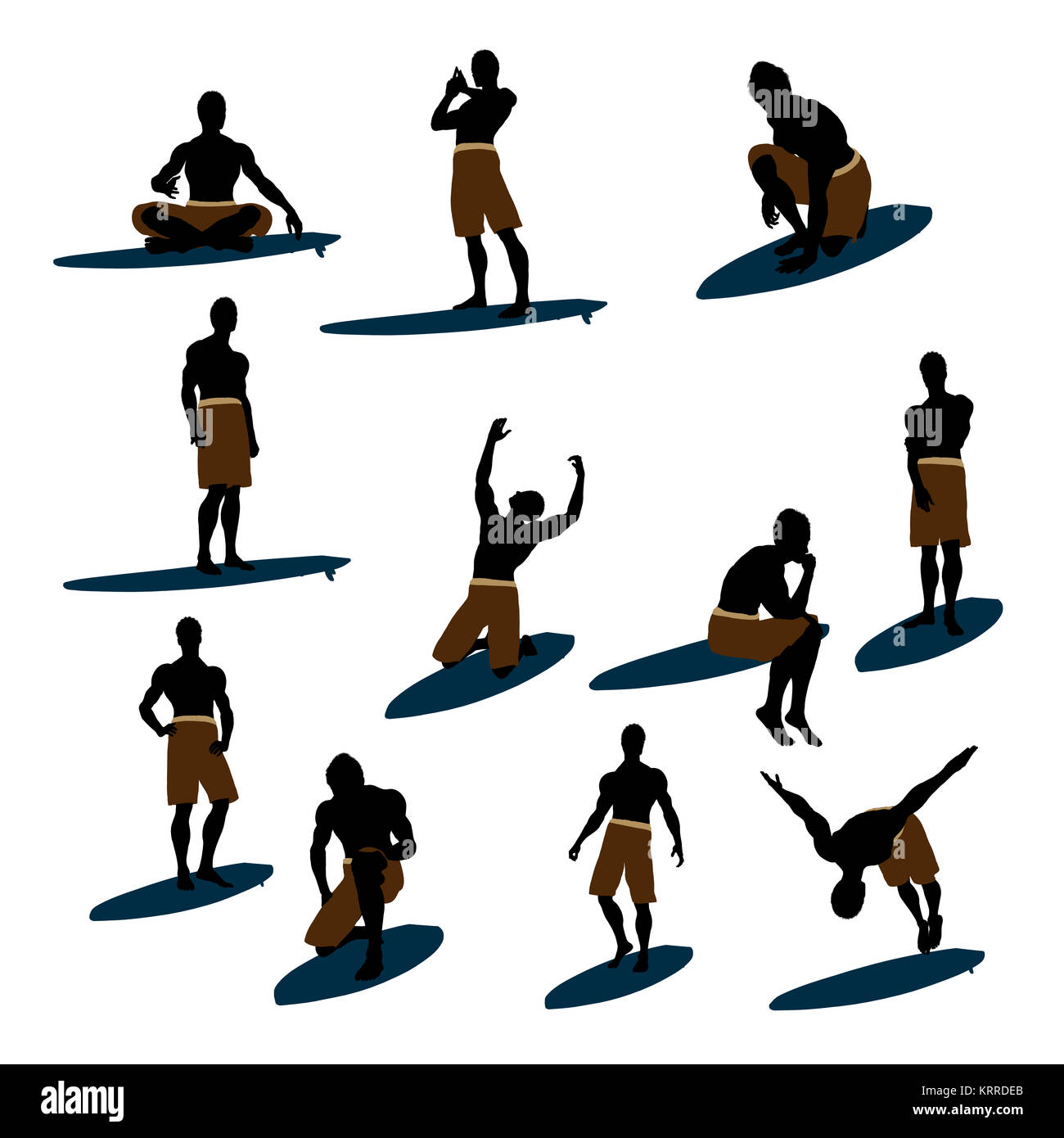 African american surfer on a surfboard silhouette illustration on a ...