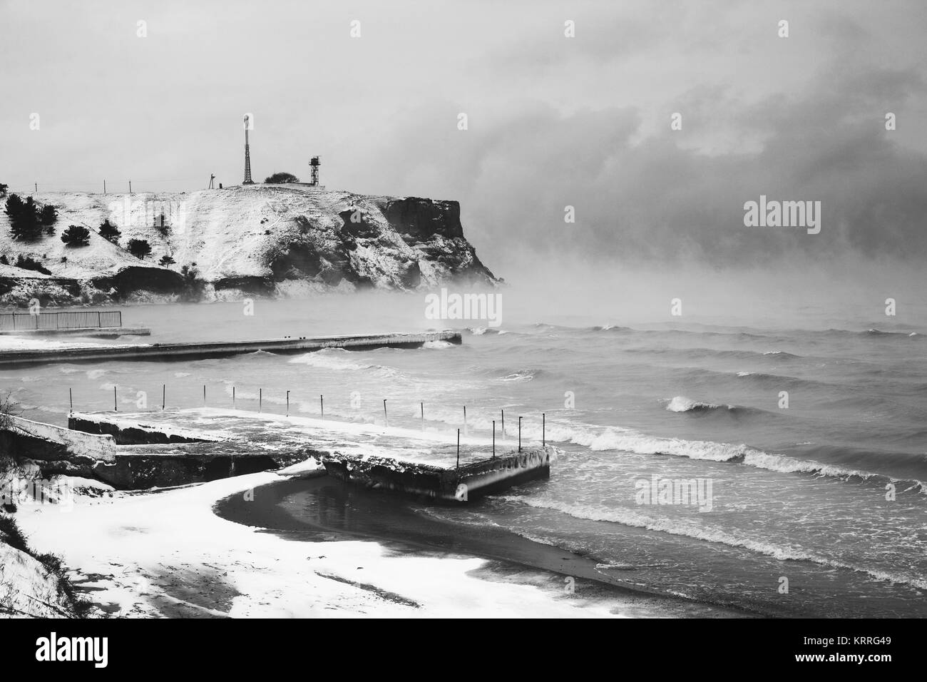 Snow fog rain in Black and White Stock Photos & Images - Alamy