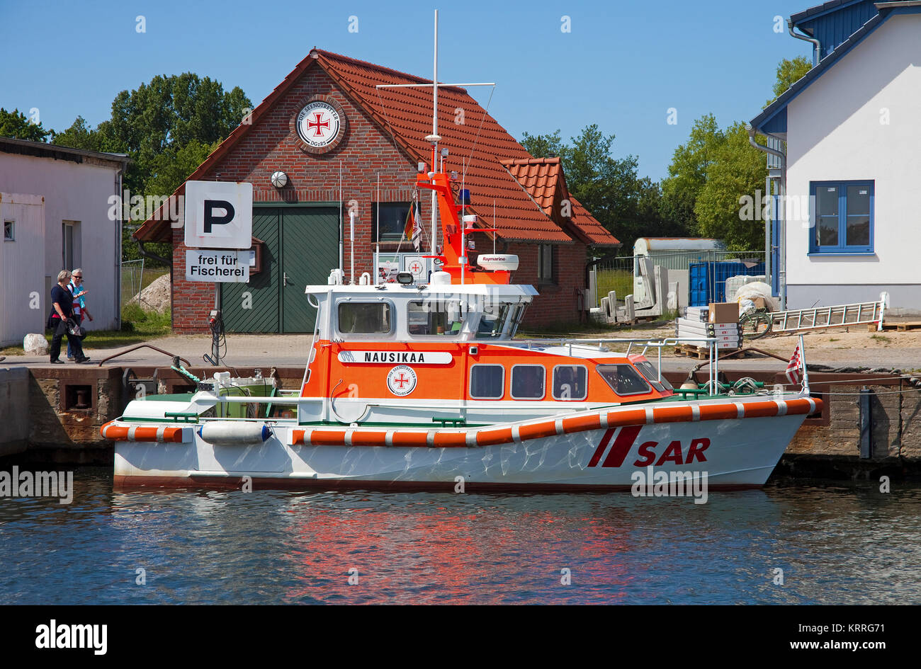 Sea rescue ship at the harbour of the village Vitte, island Hiddensee ...