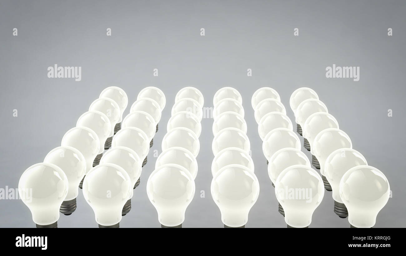 A volumetric 3d rendering of white halogen glass ligh bulbs located in ...