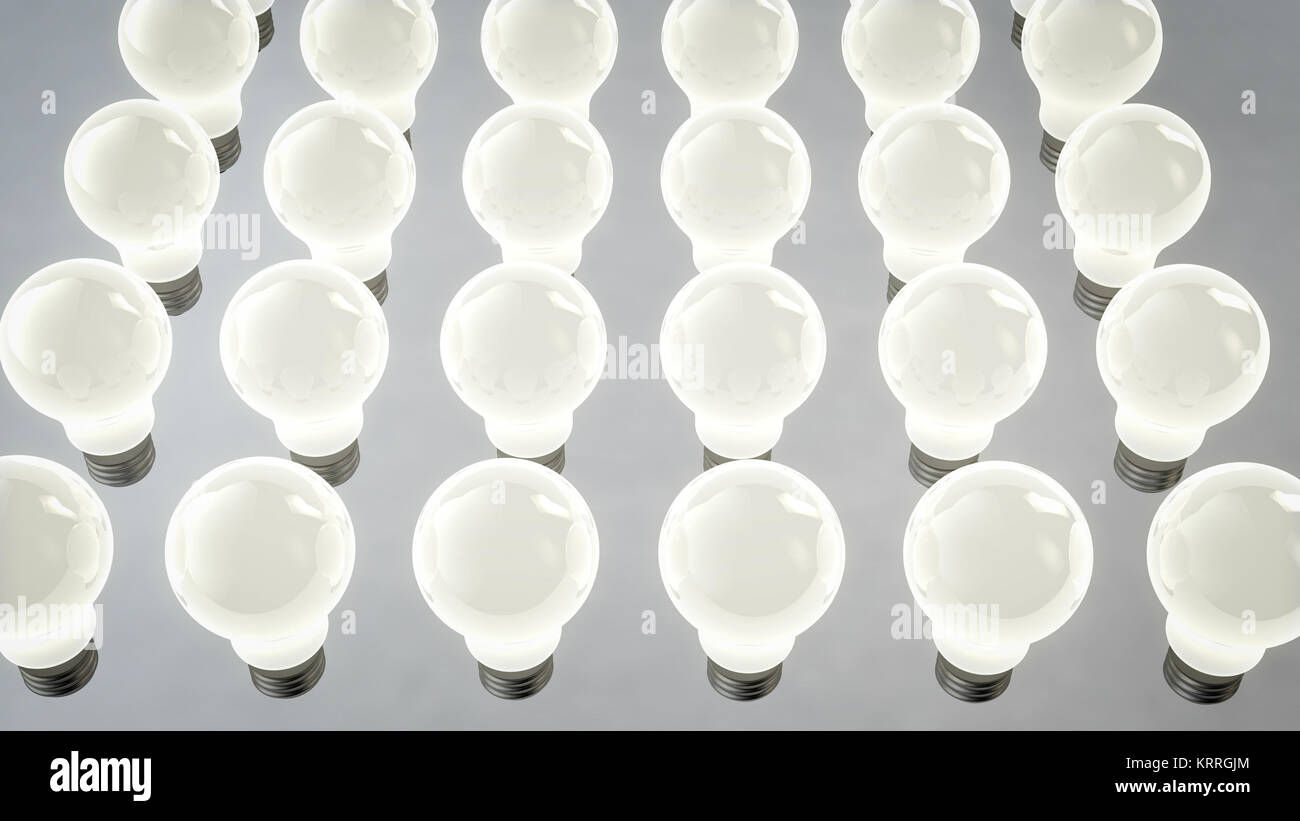 A pop art 3d illustration of white halogen glass ligh bulbs located in ...