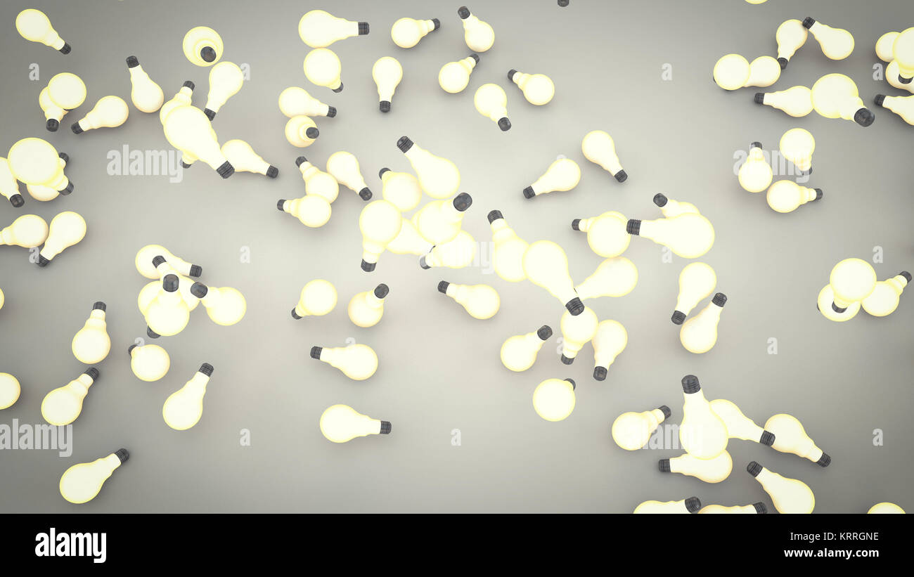 An exciting 3d rendering of white electric bulbs flying in the air in ...