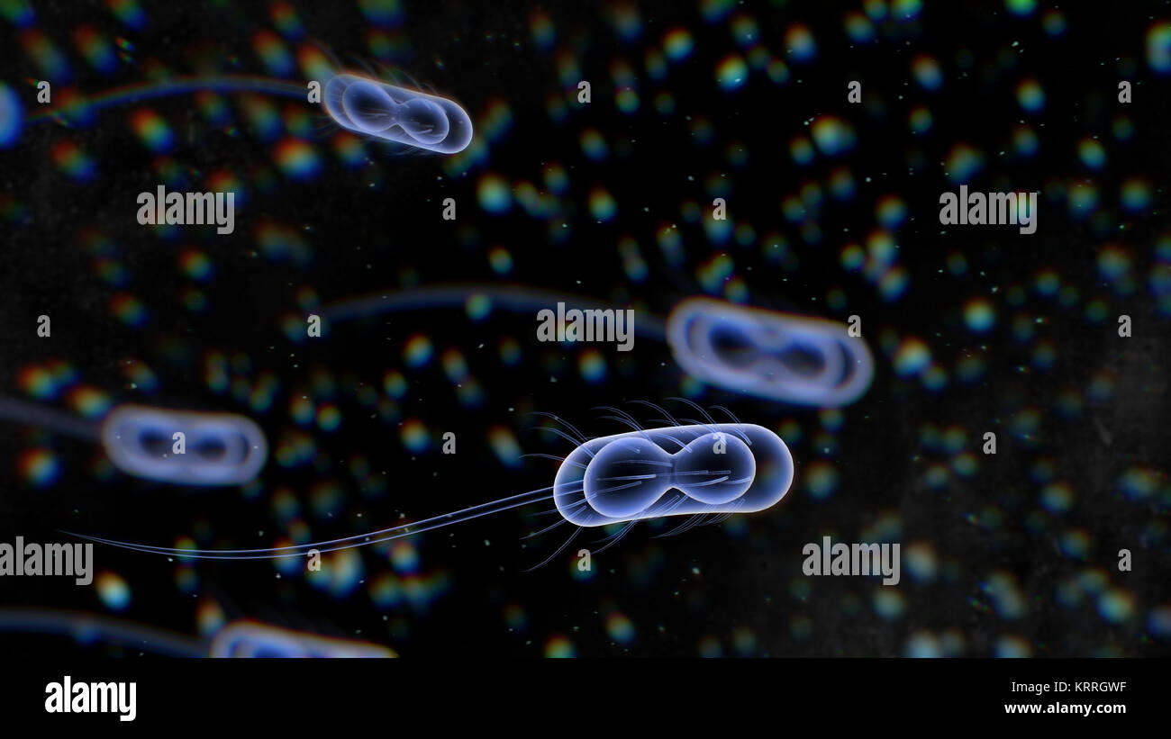 A striking 3d rendering of harmful bacteria with long and transparent ...