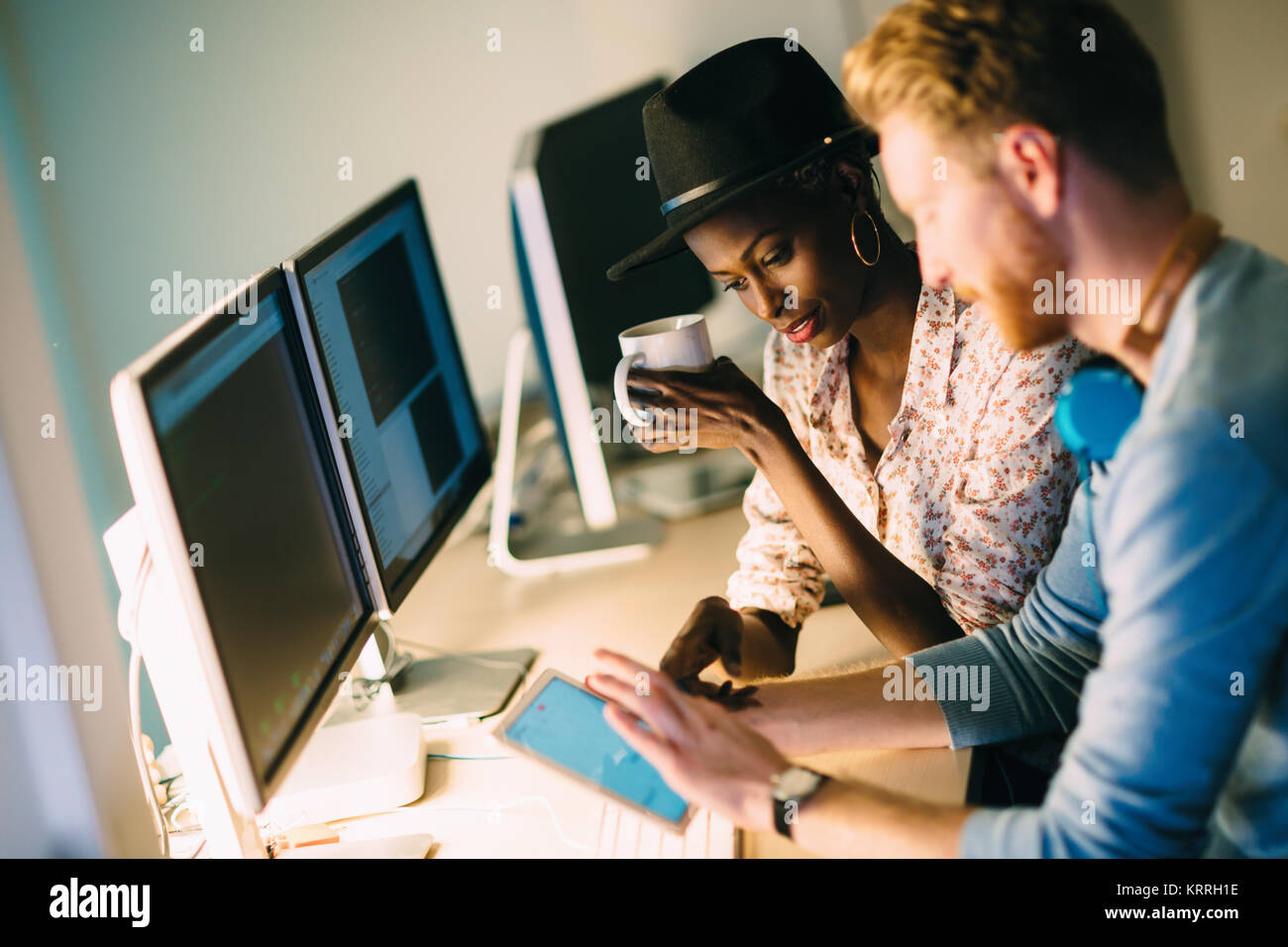 Software engineers working on project and programming in company Stock ...