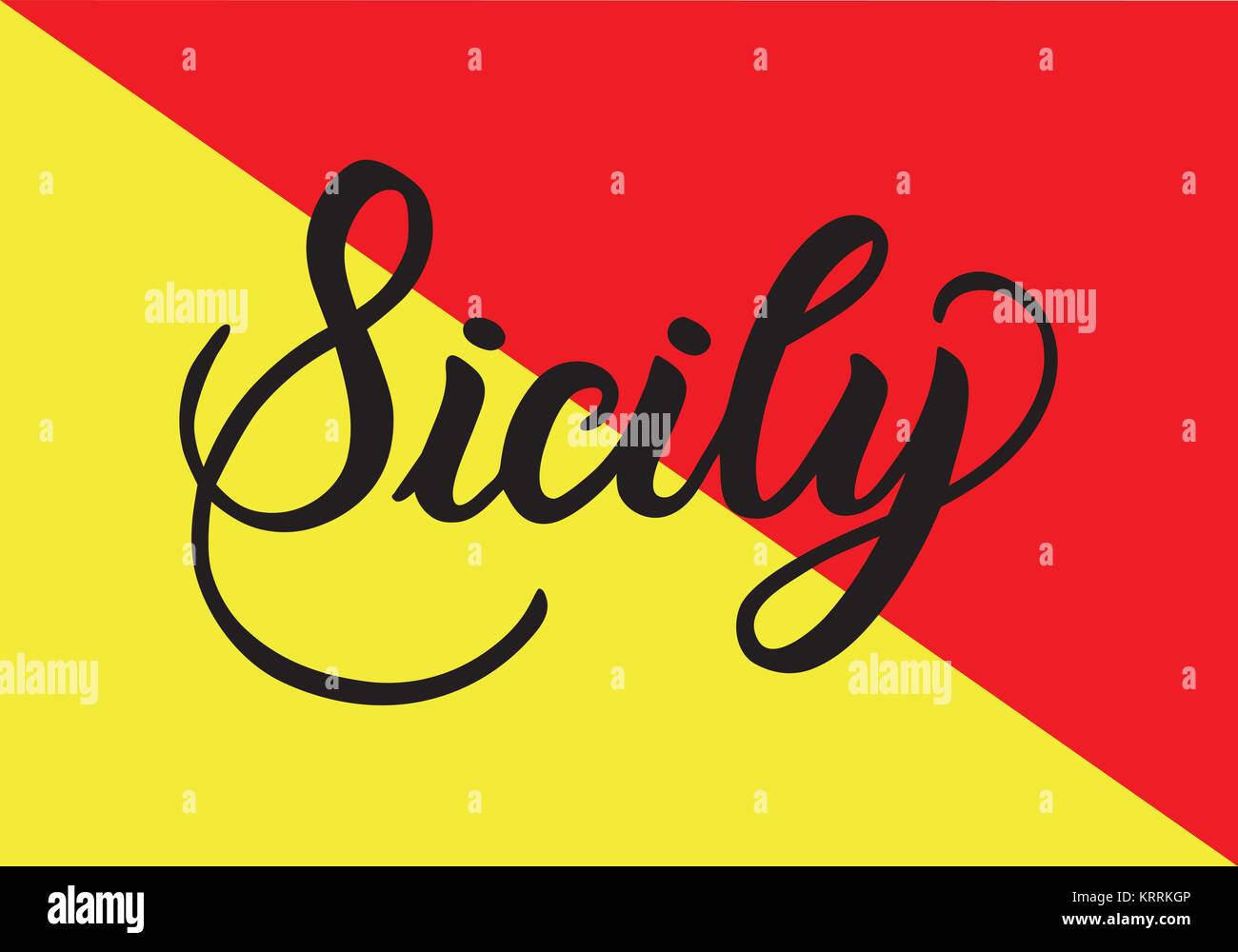 Handwritten inscription Sicily and colors of the sicilian flag. Hand ...