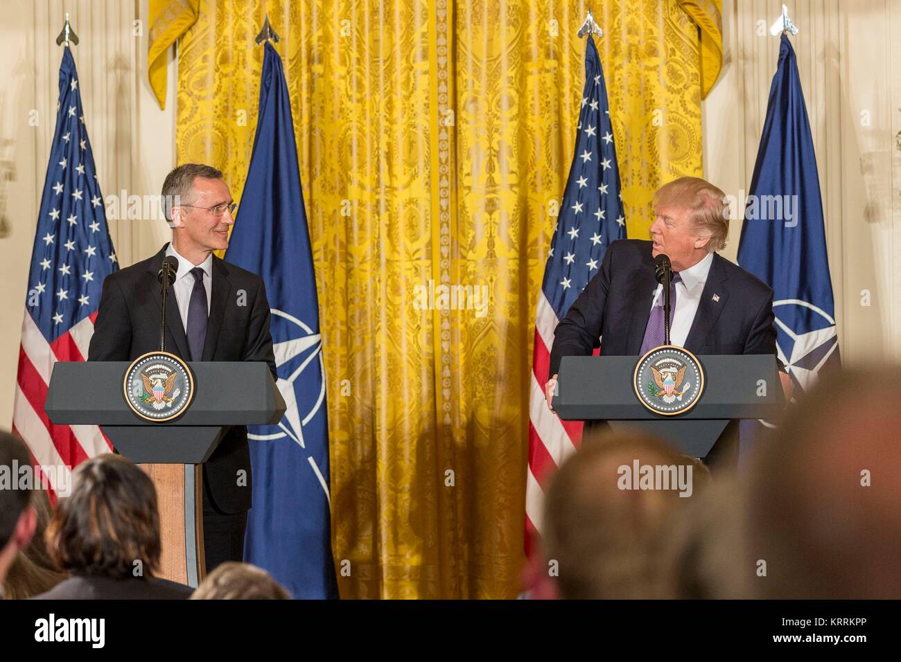 NATO Secretary General Jens Stoltenberg (left) and U.S. President ...