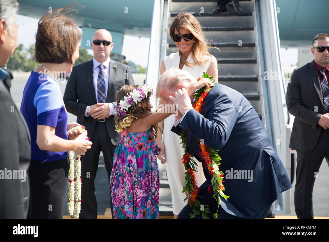U.S. President Donald Trump and First Lady Melania Trump receive ...
