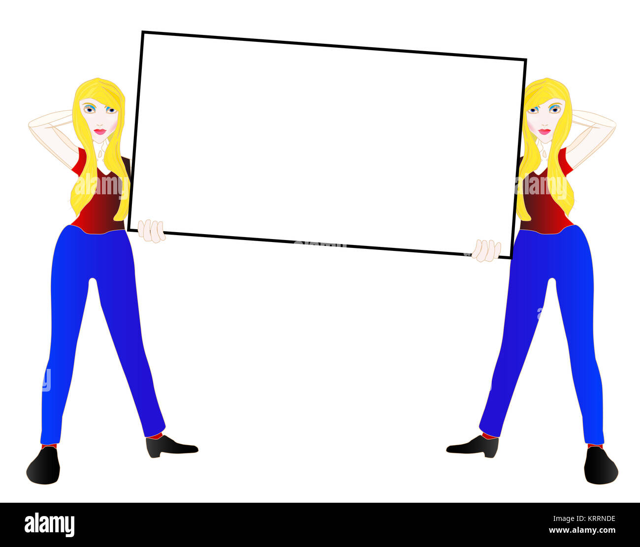 Two Girls With Large Sign Stock Photo - Alamy