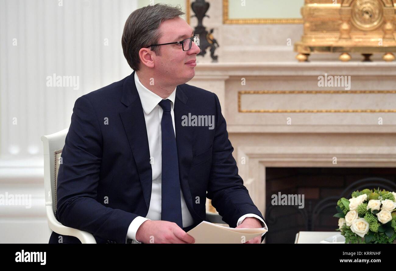 Serbian President Aleksandar Vucic during a bilateral meeting with ...