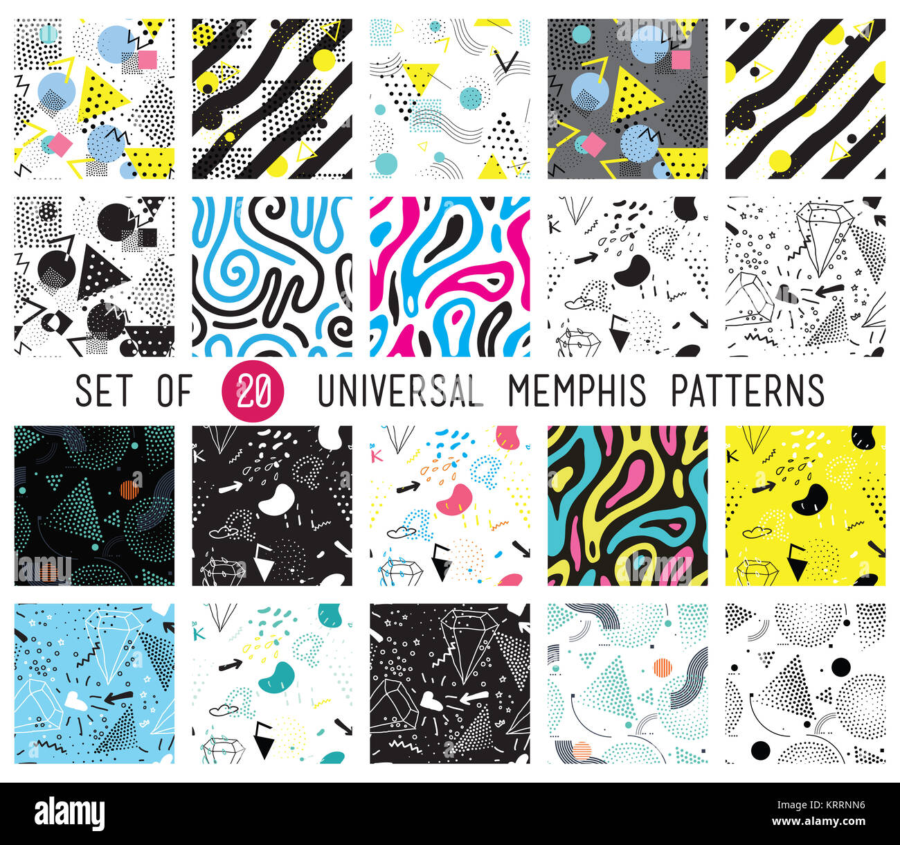 Geometric memphis seamless isolated patterns Stock Photo - Alamy