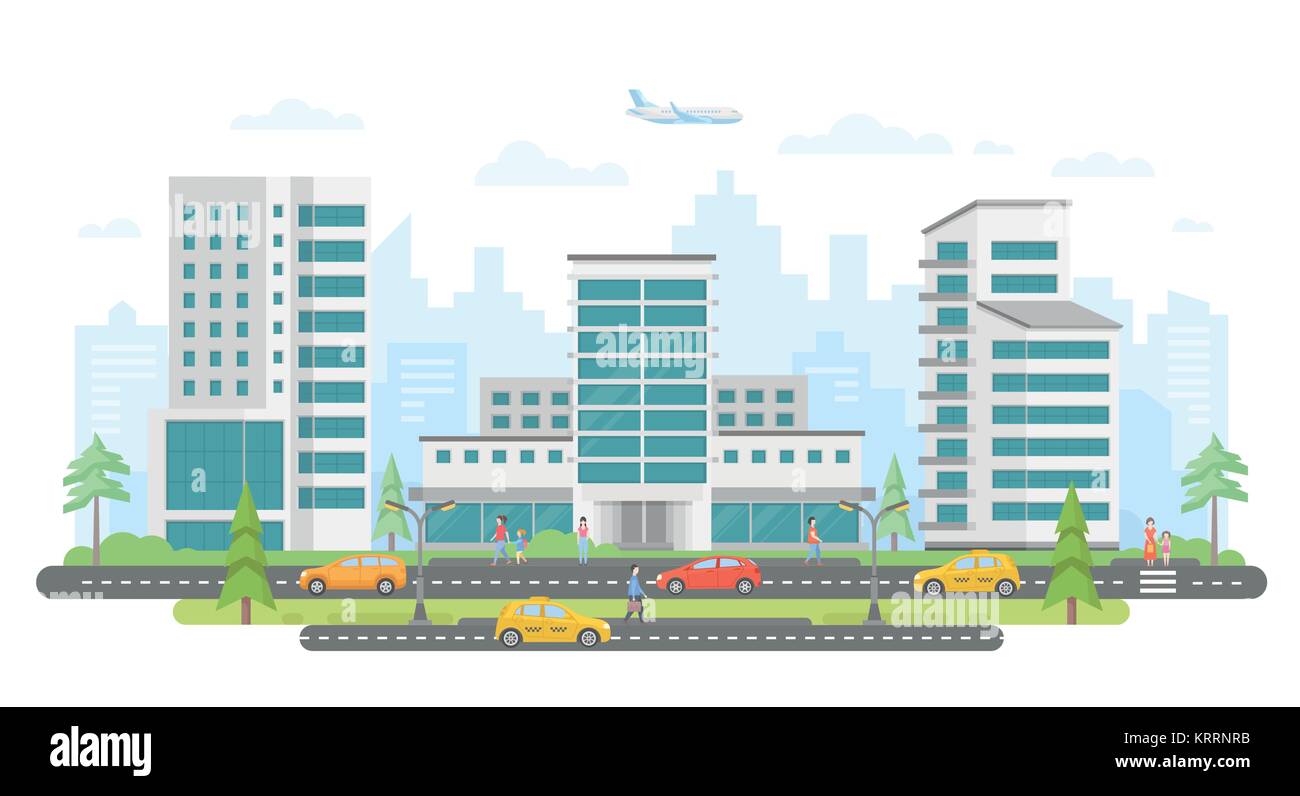 Busy street - modern colorful flat vector illustration Stock Vector ...